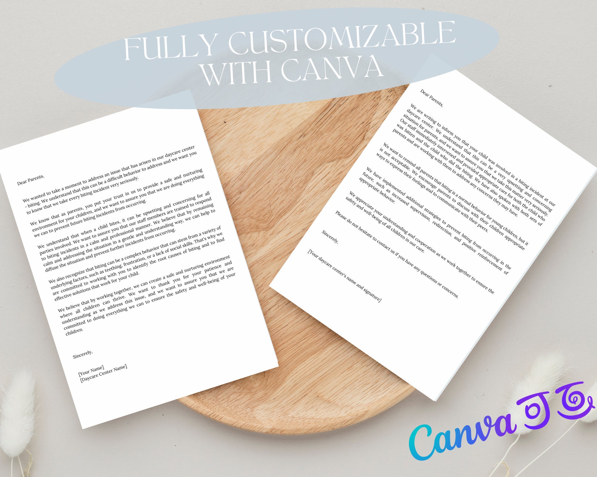 Daycare Biting Letter to Parents - Editable Template (canva) - Etsy