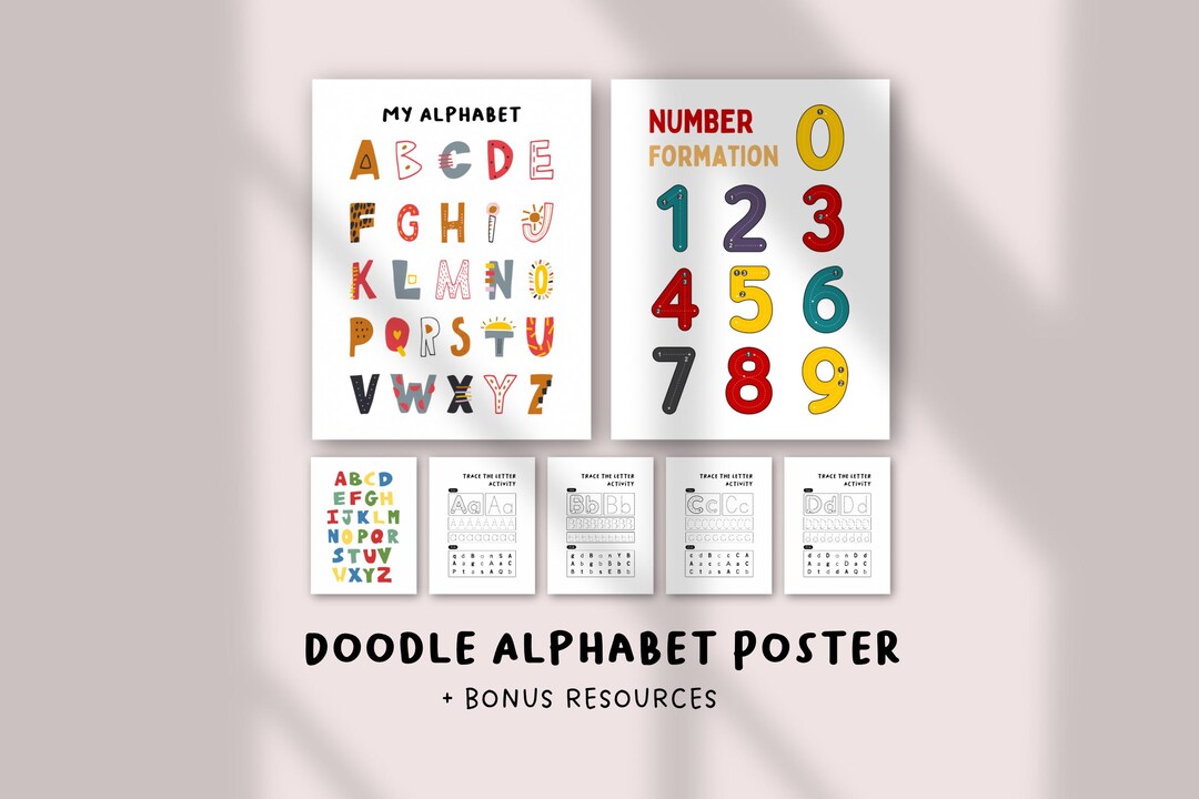Doodle Alphabet Poster | A-Z Printable Wall Art for Kids | Fun Hand ...