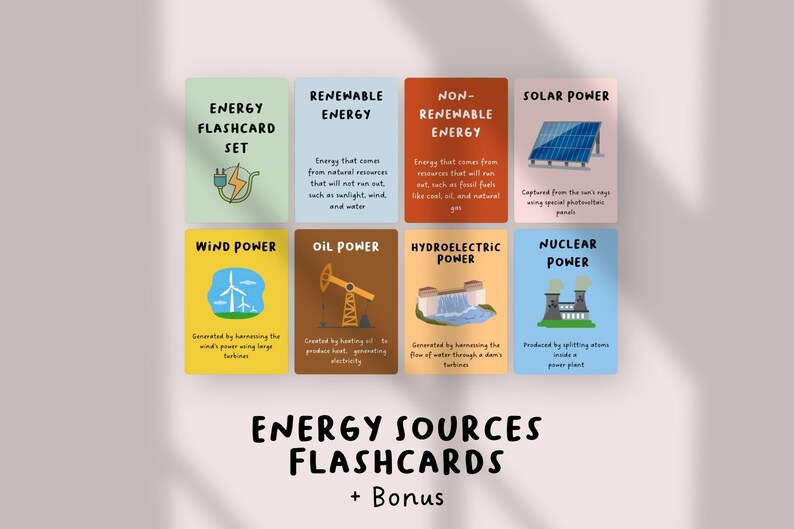 Energy Sources Flashcards | Renewable & Nonrenewable Energy Printable ...