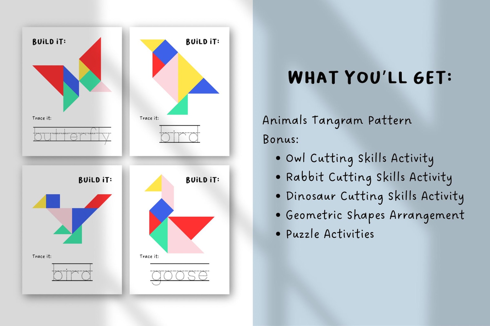 Animal Tangram Puzzle Printable – Shape Matching Activity – Fine Motor ...