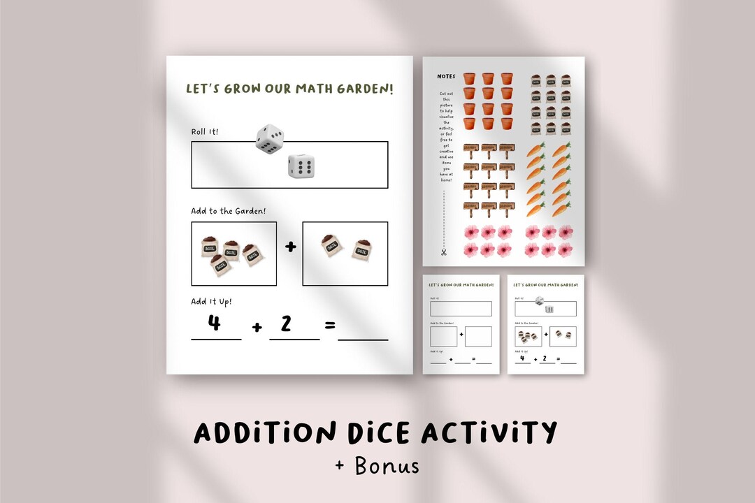 Addition Dice Math Game | Printable Counting Activity for Preschool ...