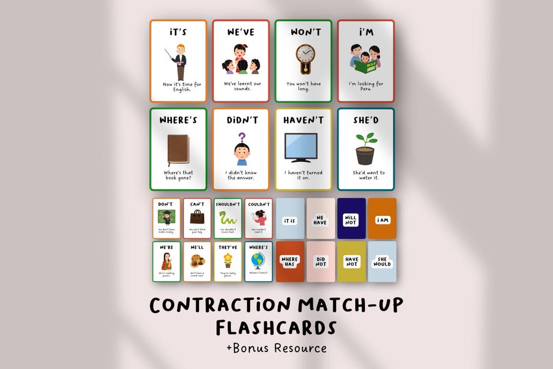 Contraction Match-up Flashcards | Grammar Practice for Kids | English ...