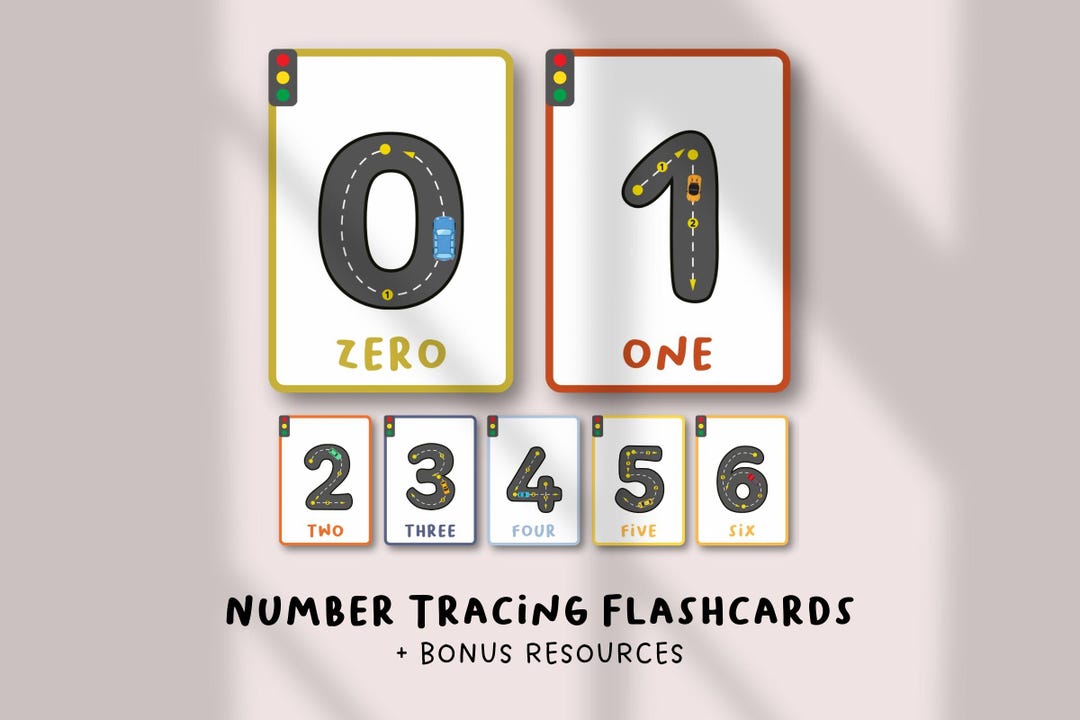 Number Tracing Flashcards 0-10, Car Road Theme, Counting Numbers ...