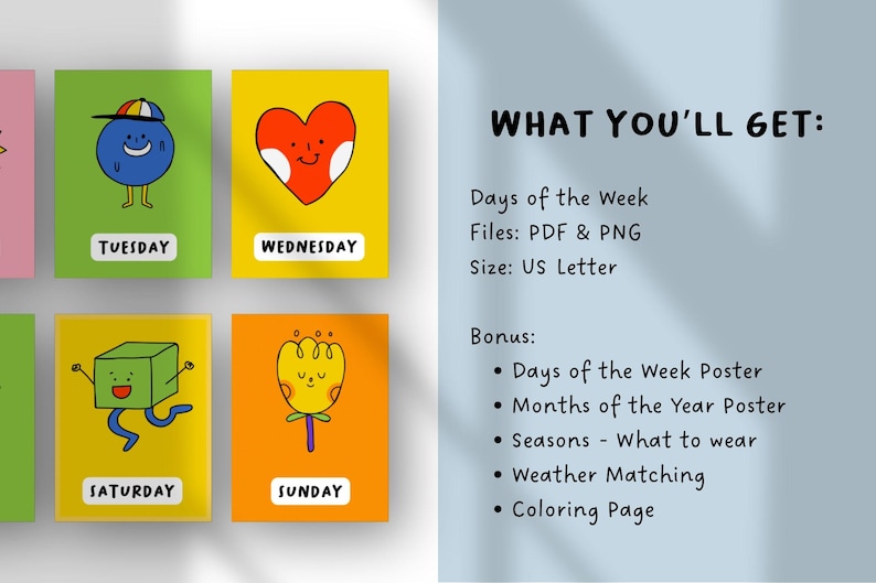 Days of the Week Flashcards | ESL Calendar Vocabulary | Preschool ...