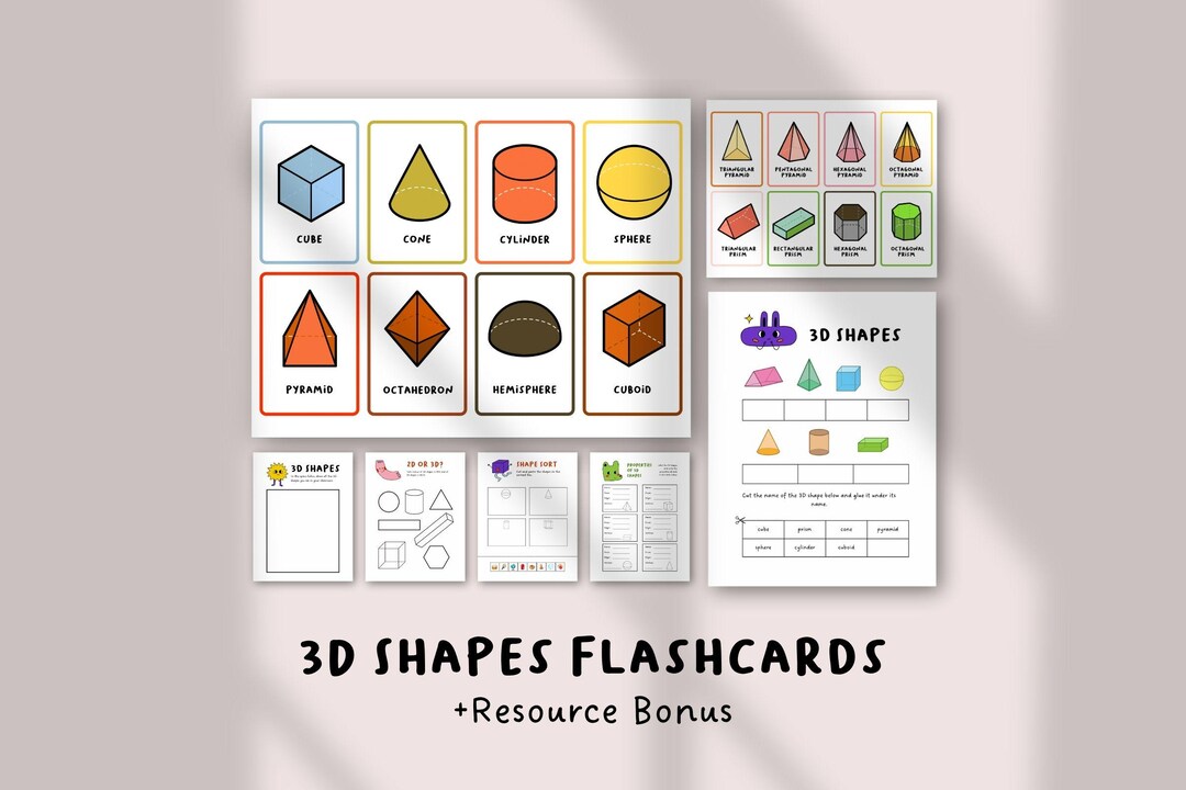 3D Shapes Flashcards | Geometry Learning Cards for Kids | Preschool ...