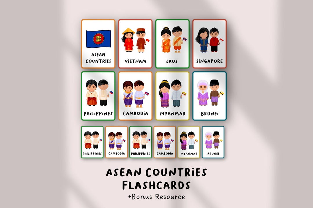 ASEAN Countries Flashcards | Southeast Asia Geography Cards | Country ...