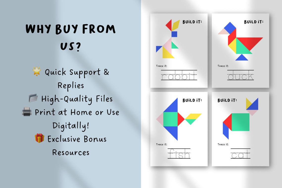 Animal Tangram Puzzle Printable – Shape Matching Activity – Fine Motor ...