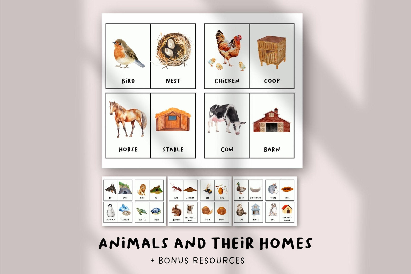 Animals and Their Homes Matching Cards – Preschool Printable Learning ...