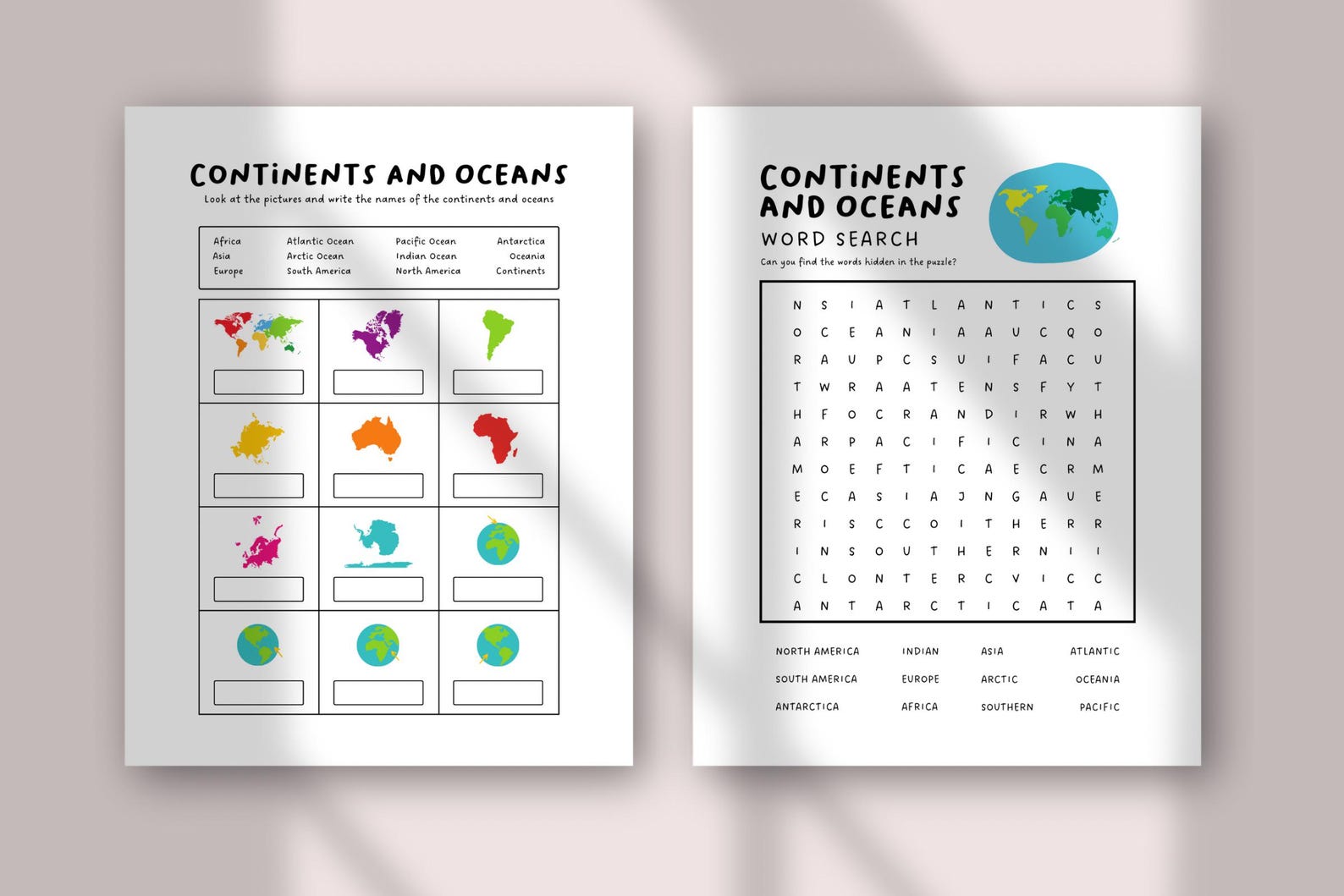 Continents and Oceans Worksheet Printable | World Geography Activity ...