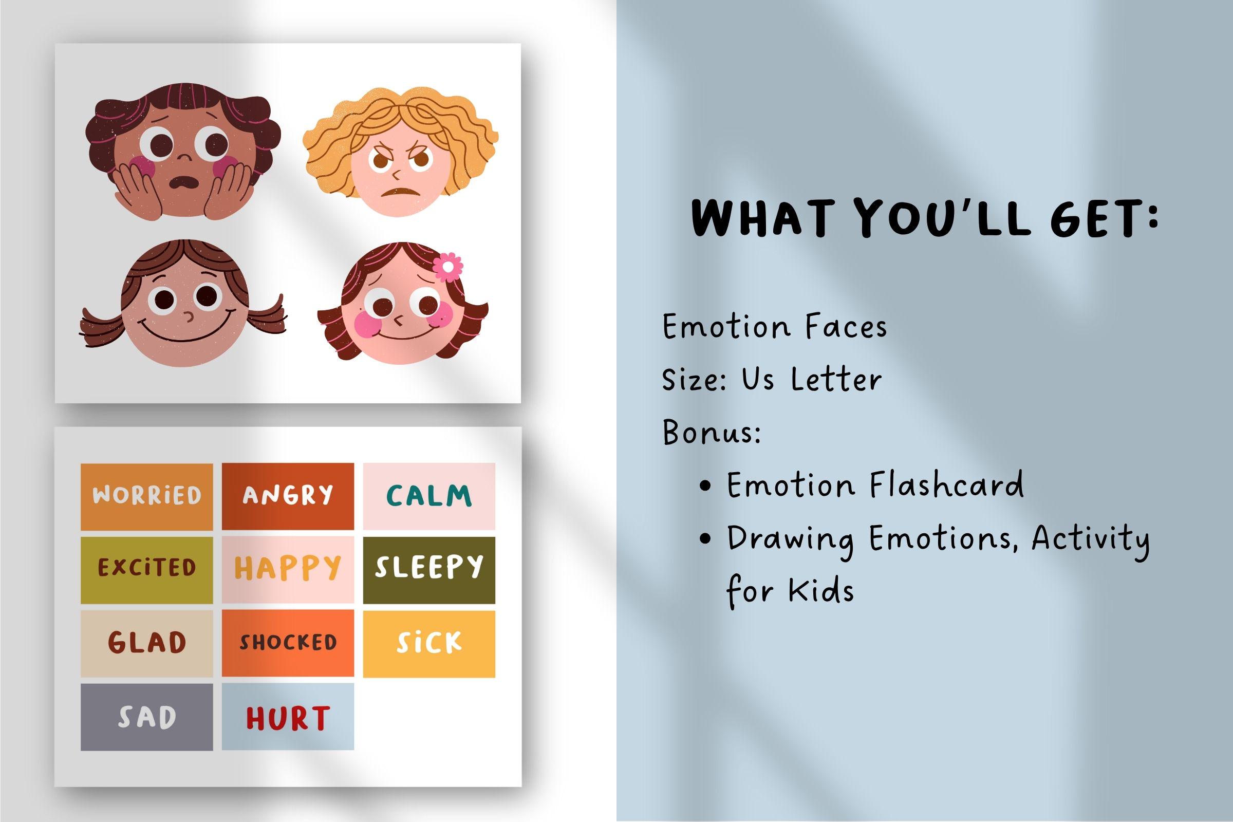 Emotion Faces Printable for Kids, Feelings Flashcards & Posters, Social ...