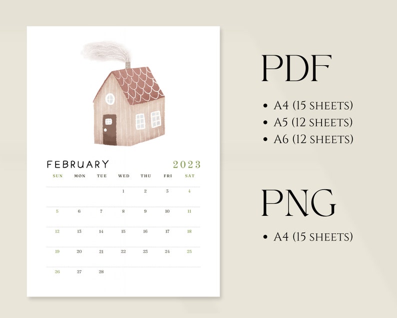 Cute Calendar 2023 Template : PDF & PNG - Etsy