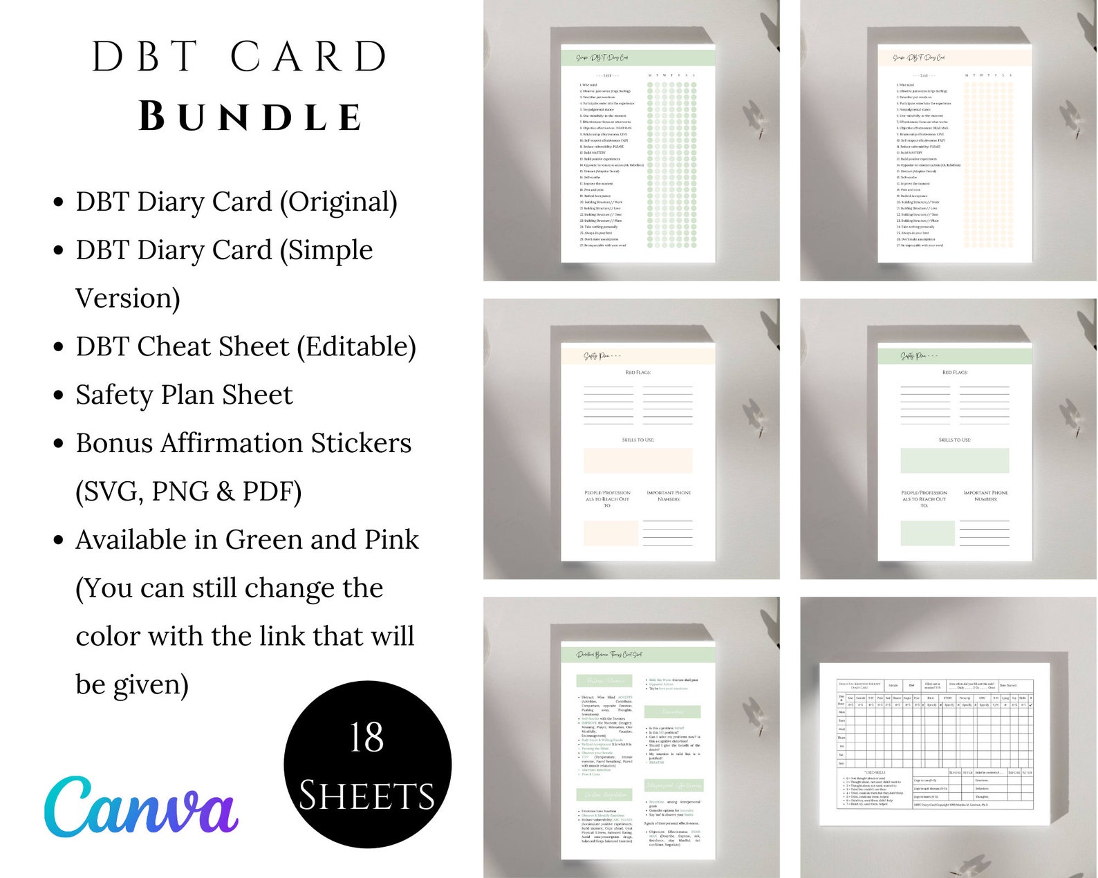 18 DBT Cards Bundle Dialectical Behavior Therapy Journal A - Etsy