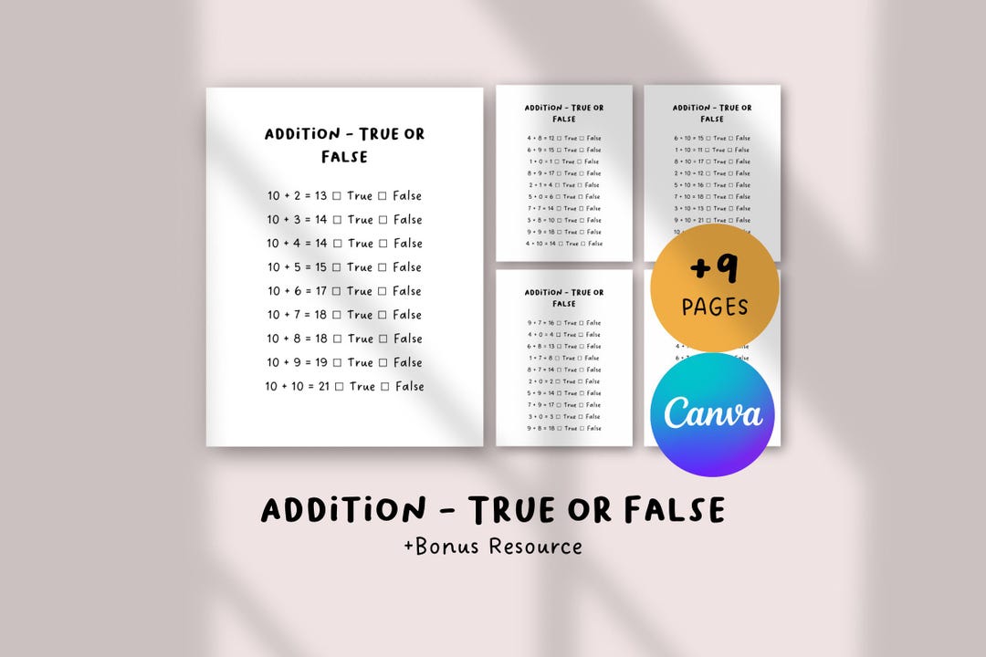 Addition True or False Worksheet | Kindergarten Math Printable ...