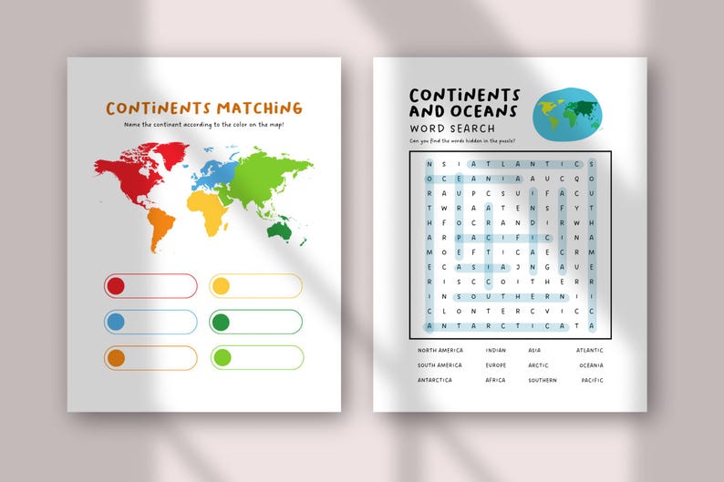 Continents and Oceans Worksheet Printable | World Geography Activity ...