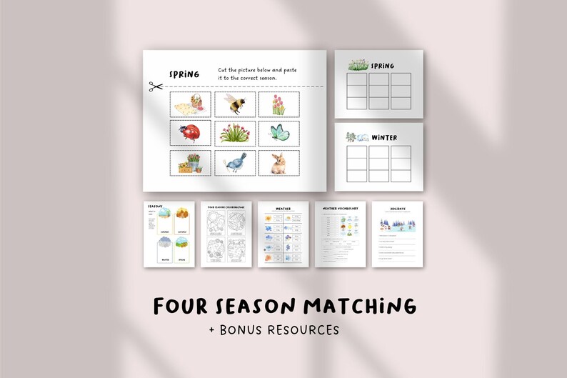 Four Seasons Matching Worksheet for Kids | Printable Weather & Seasons ...