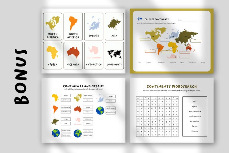 Continents Coloring Pages & Map Outlines | Montessori Geography ...