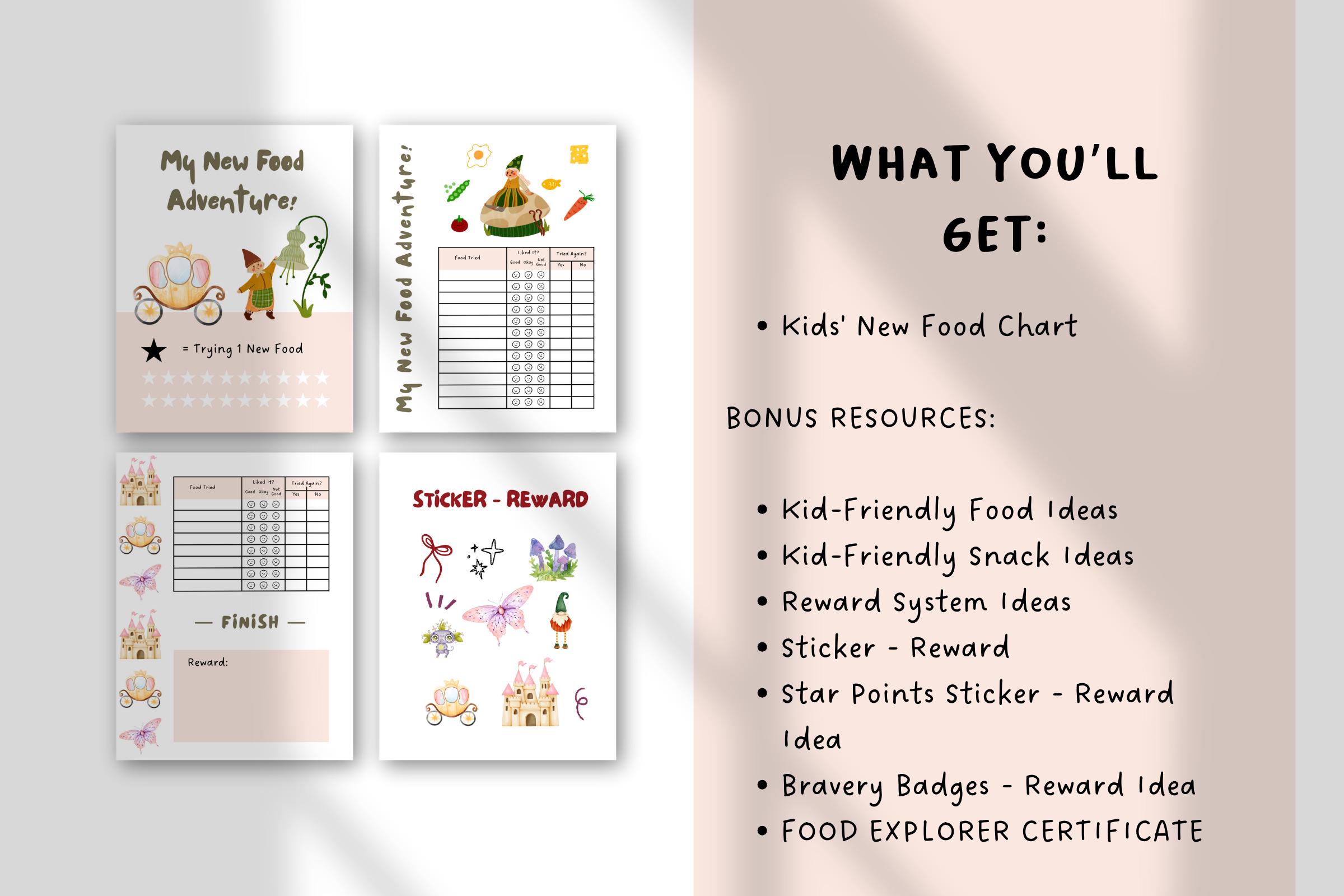 New Food Chart for Picky Eaters | Kids Reward Chart | Try New Foods ...