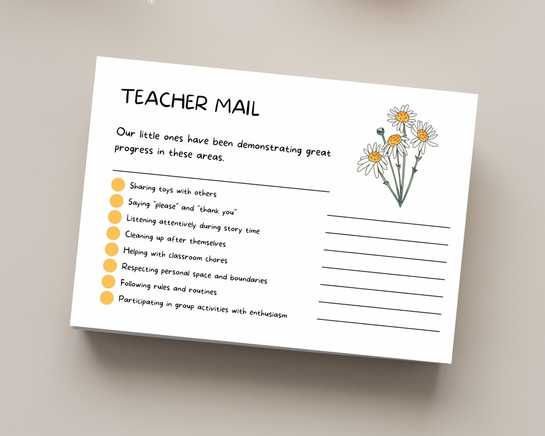 EDITABLE Daisy Teacher Mail for Chilcare Teacher Brag Note - Etsy