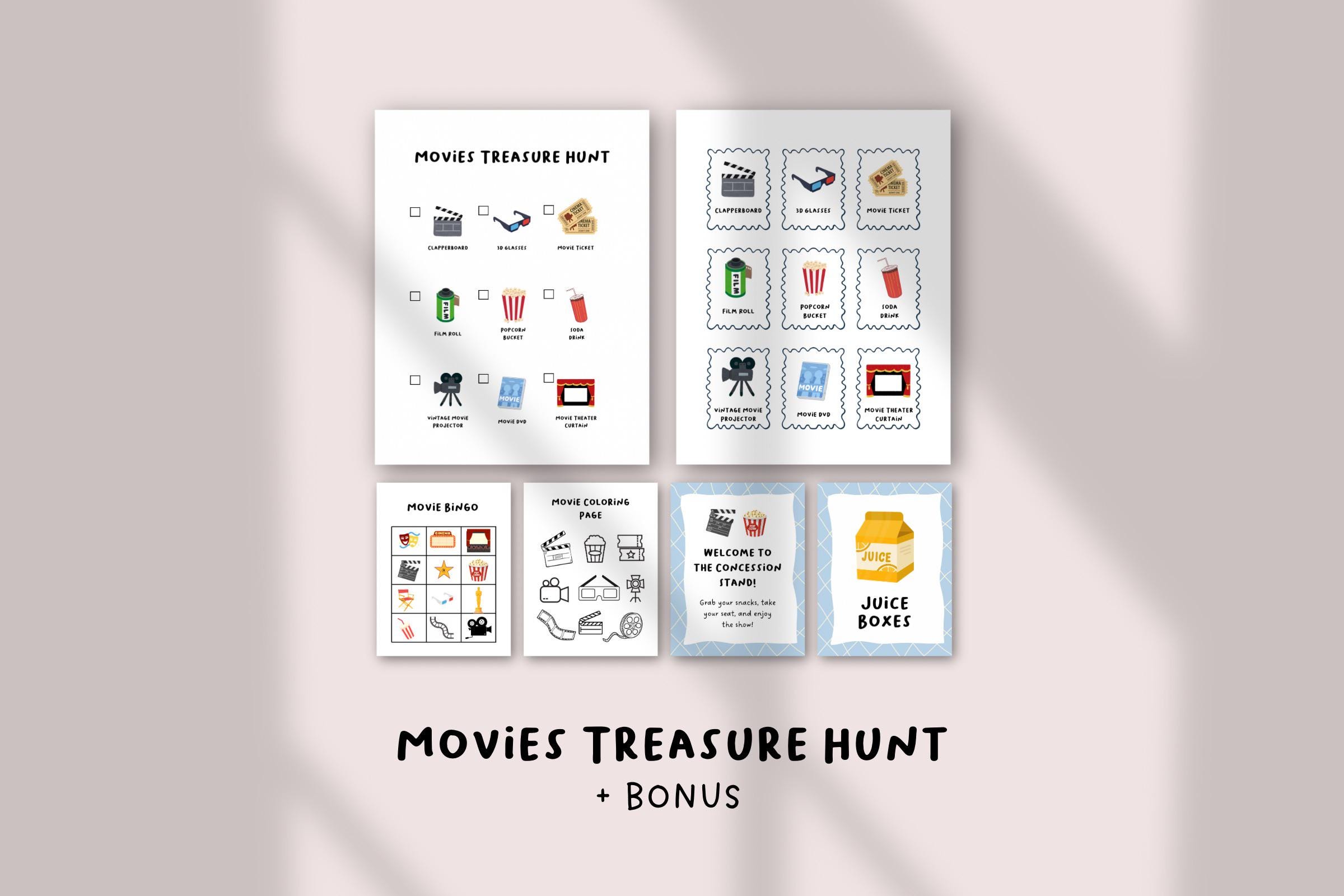 Movie Night Treasure Hunt for Kids | Printable Movie Scavenger Hunt ...
