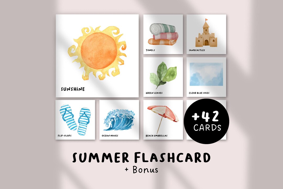 Summer Flashcards for Kids – Seasonal Vocabulary Cards, Beach Theme ...
