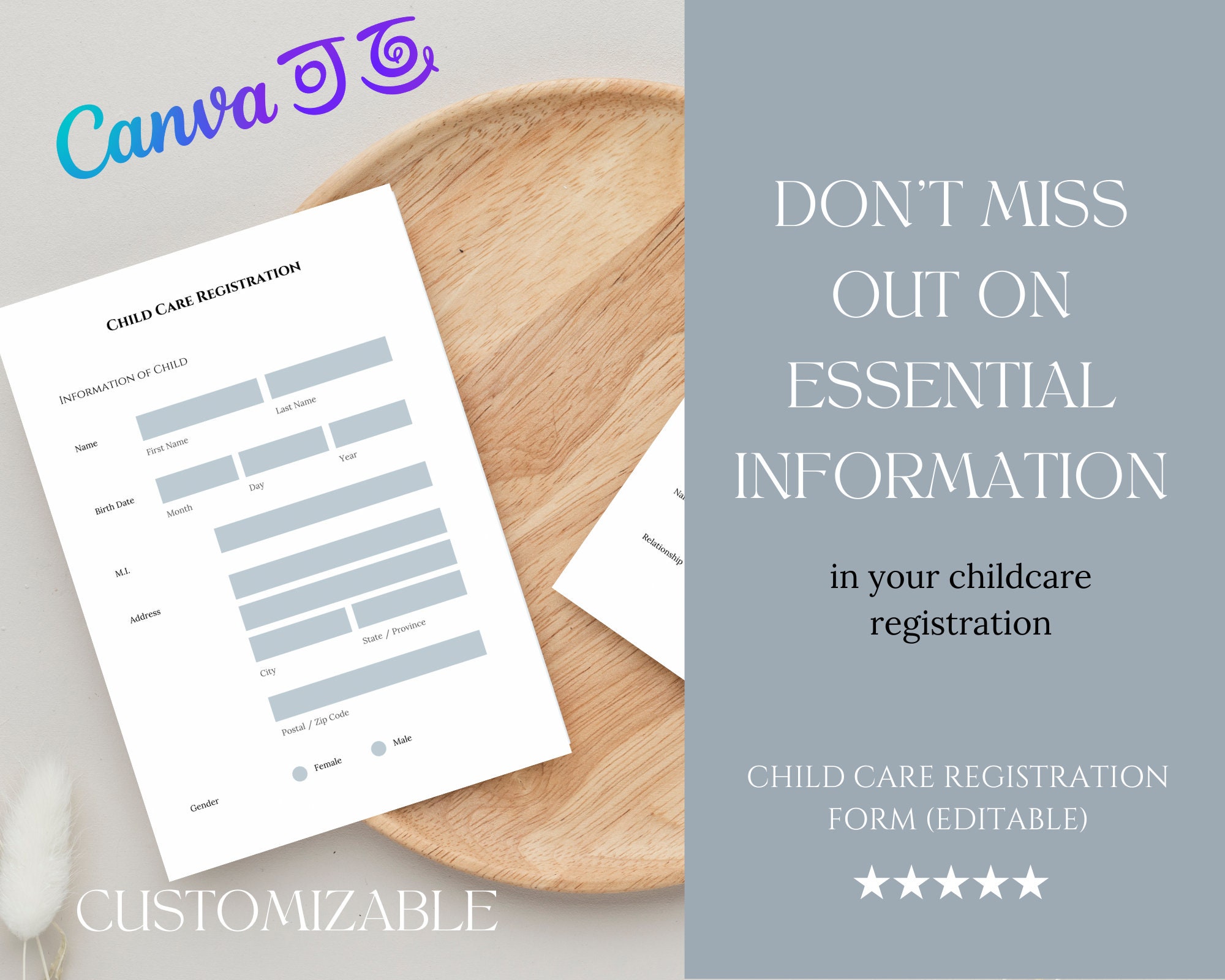 Editable Child Care Registration Form Template Printable Enrollment ...