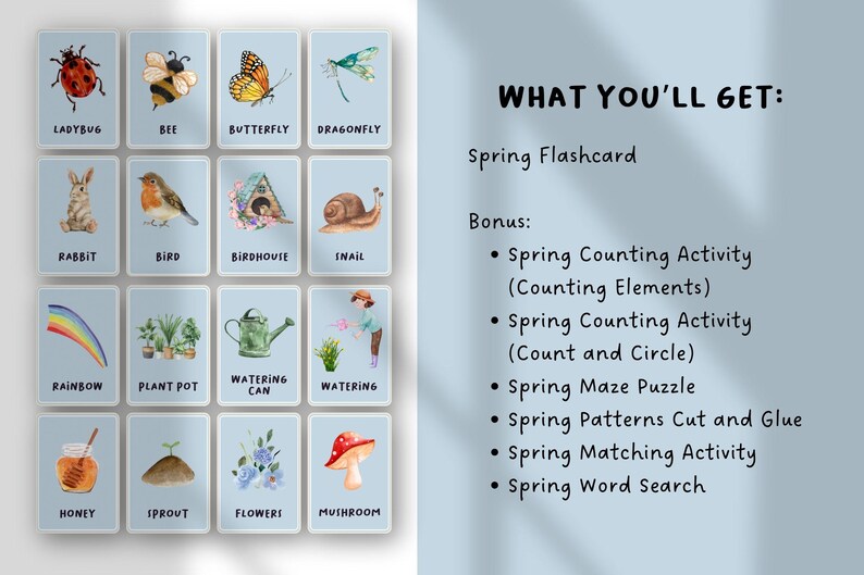 Spring Flashcards for Kids, Printable Seasonal Flash Card Set ...