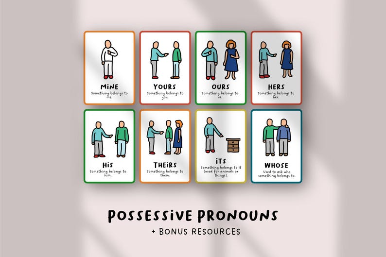 Possessive Pronouns Cards | Flashcards for Kids | English Grammar ...