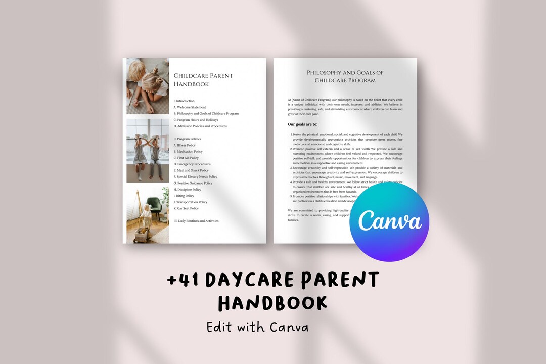 Childcare Parent Handbook Template - Edit With Canva - Etsy