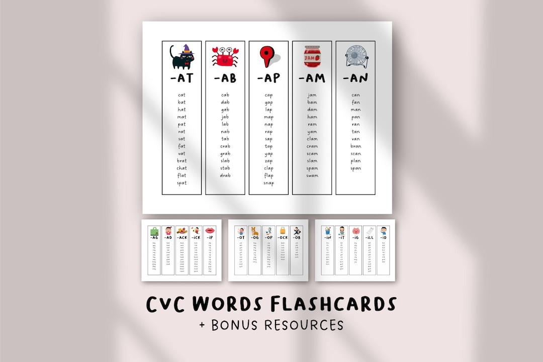 CVC Words Flashcards, Learn to Read Phonics Cards, Kindergarten Reading ...