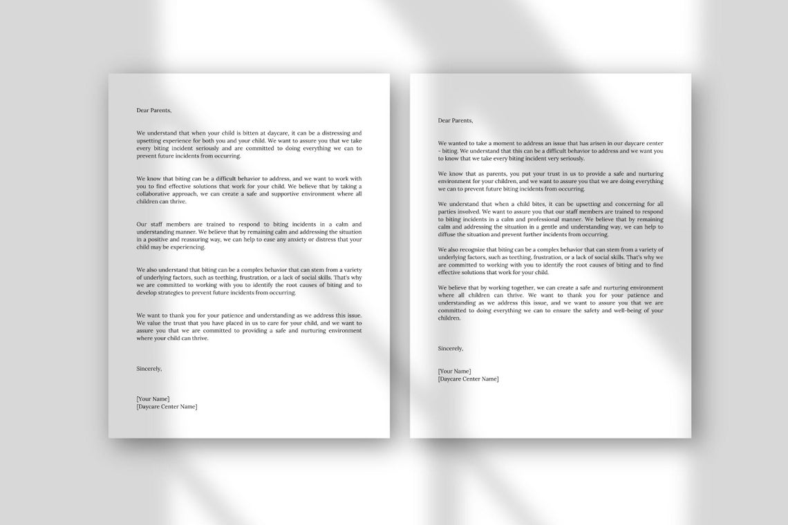 Daycare Biting Letter to Parents - Editable Template (canva) - Etsy