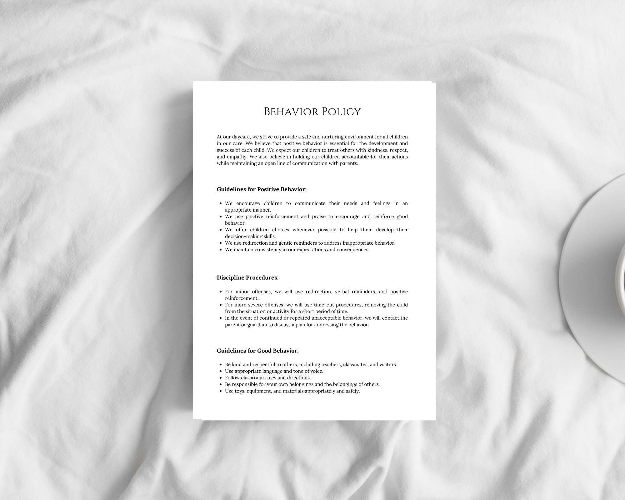 Daycare Behavior Policy Template: Editable and Easy to Use | Childcare ...