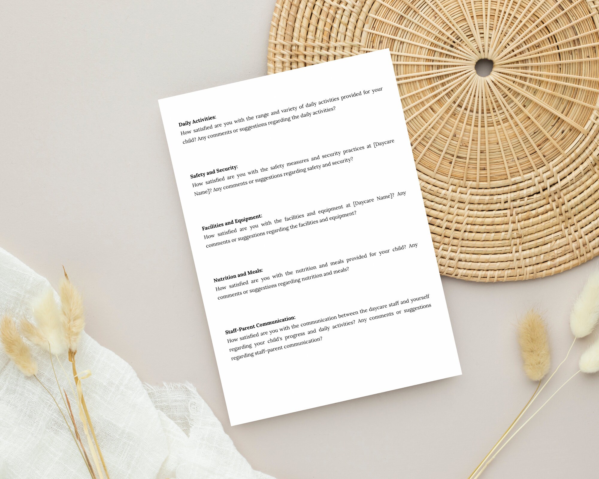 Daycare Parent Survey Personalize With Canva Feedback Form - Etsy