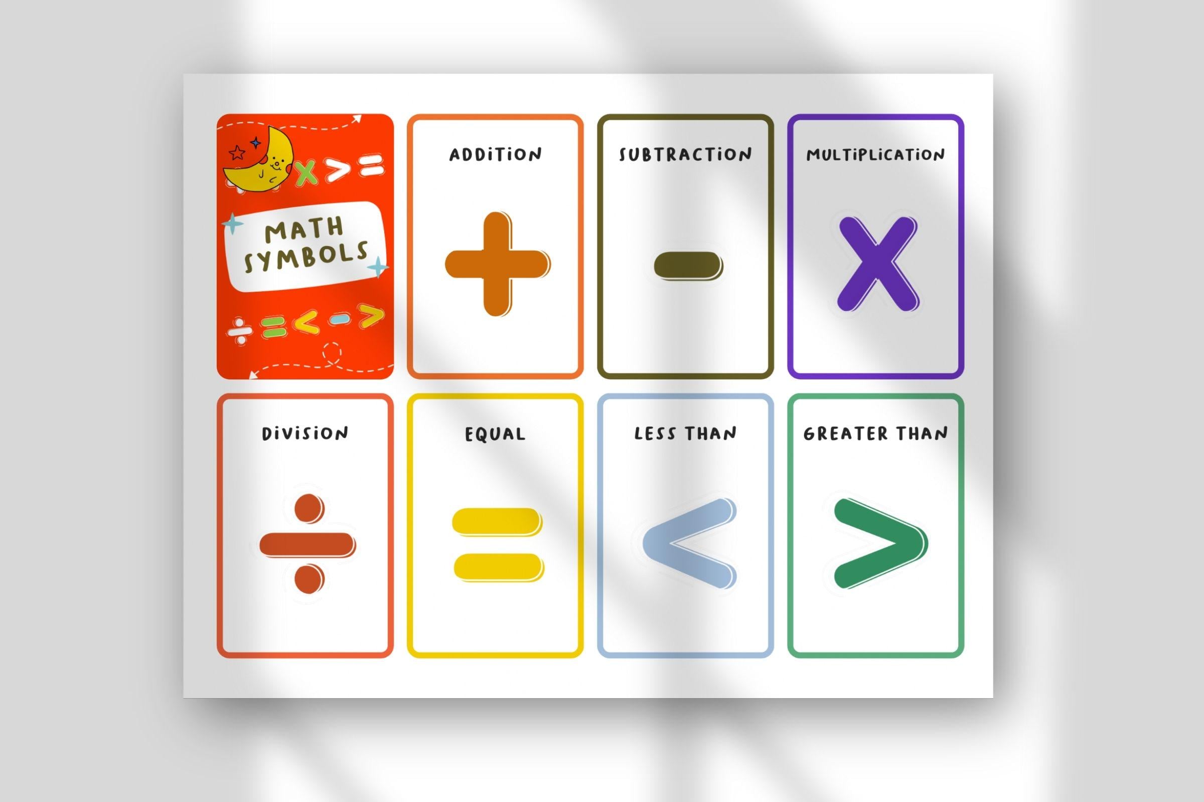 Math Symbol Flashcards | Printable Math Signs for Kids | Math ...