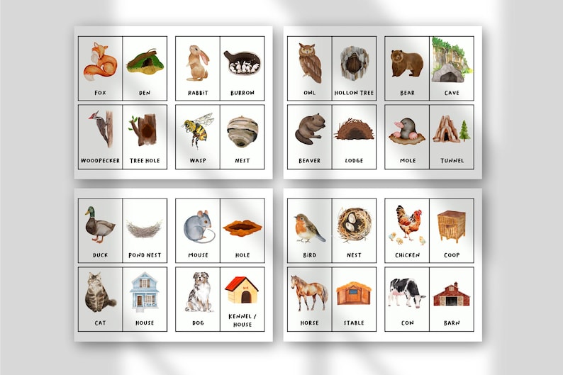 Animals and Their Homes Matching Cards – Preschool Printable Learning ...