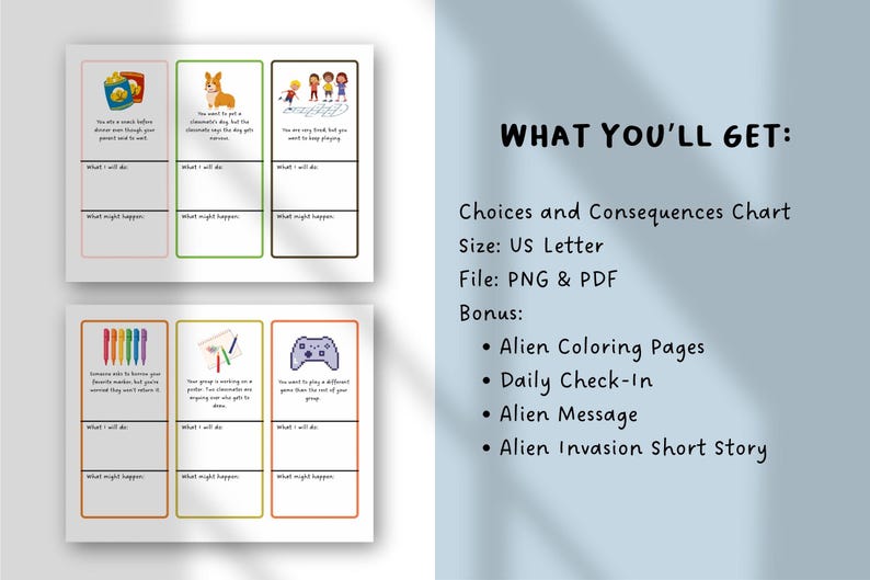 Choices and Consequences Worksheet | Kids Behavior Printable | Social ...