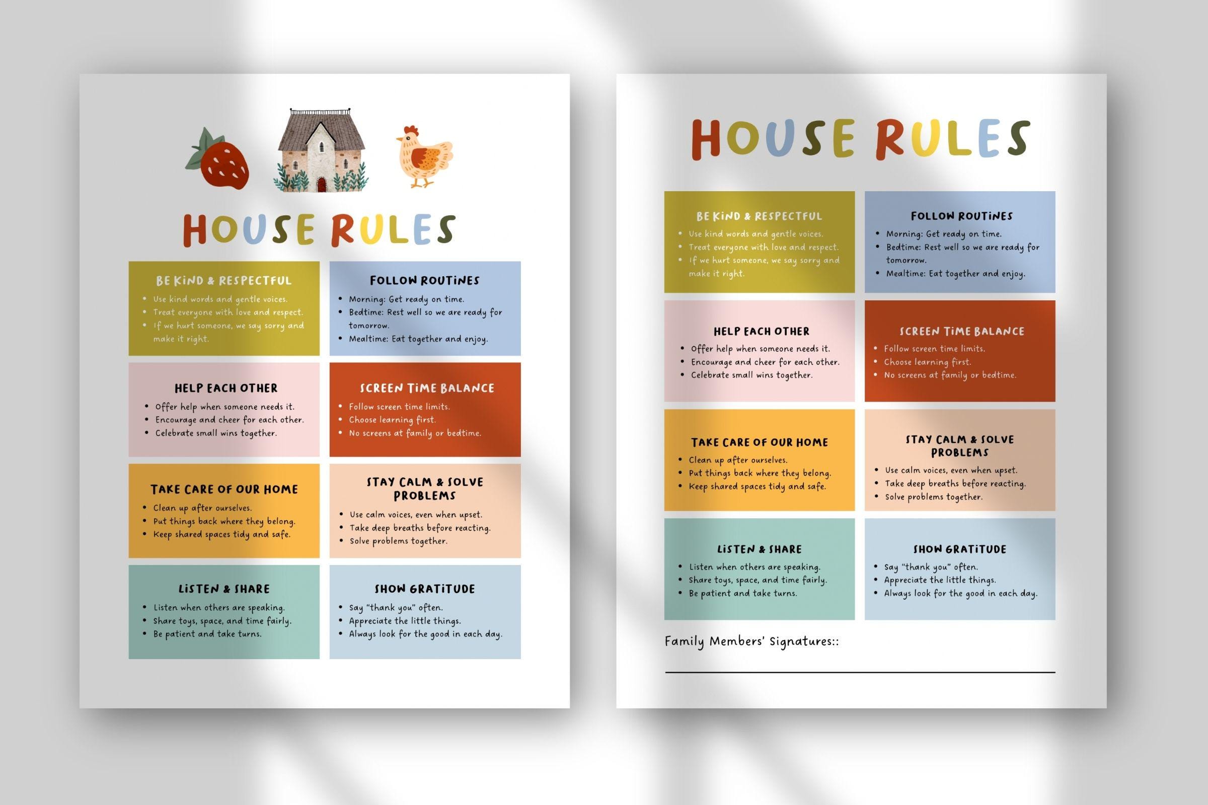 Editable Family House Rules Chart | Printable Family Rules & Values ...