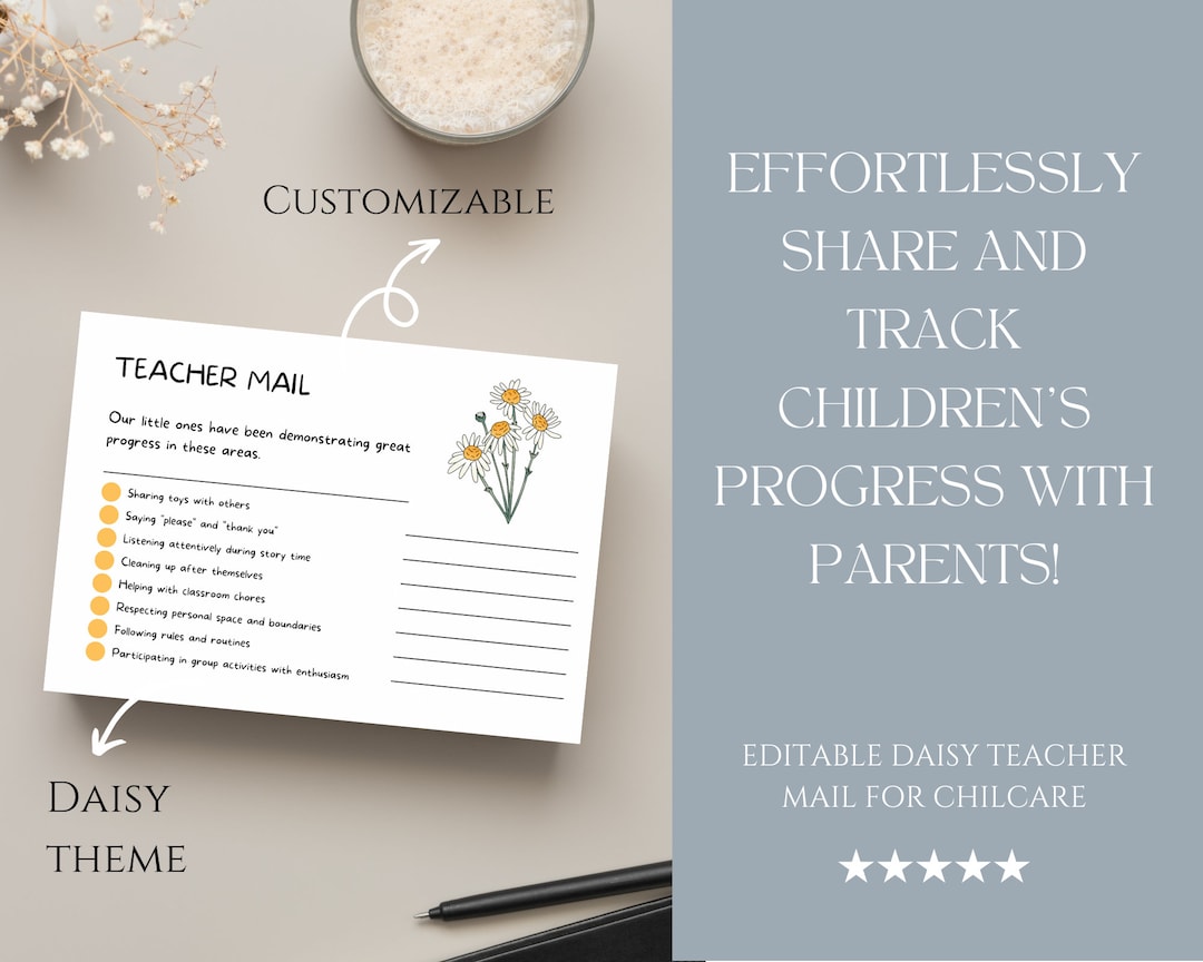 EDITABLE Daisy Teacher Mail for Chilcare Teacher Brag Note Printable ...
