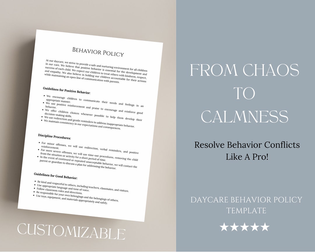 Daycare Behavior Policy Template: Editable and Easy to Use | Childcare ...