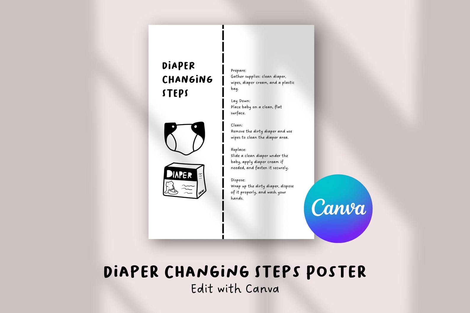 Diaper Changing Steps Poster | Baby Care Guide | Nursery and Daycare ...