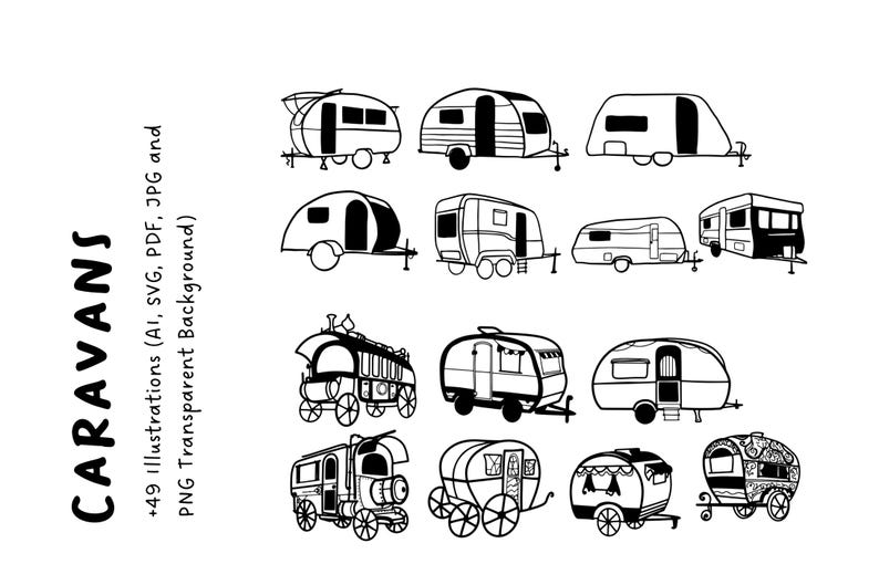 49 Caravan Theme Illustrations Ai, Svg, Pdf, Png & Jpg Bundle Set - Etsy