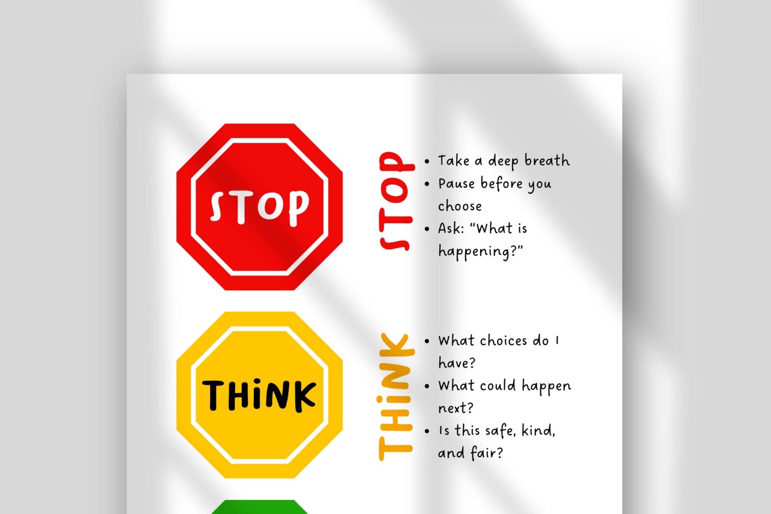 Stop–think–act Poster | SEL Self-regulation Visual, Impulse Control ...