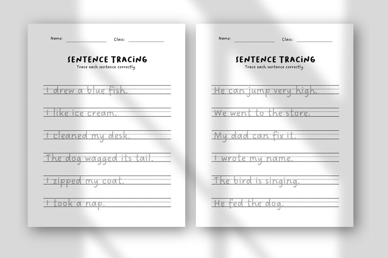 198 Sentence Tracing Worksheets for Kids, Printable Sentence ...