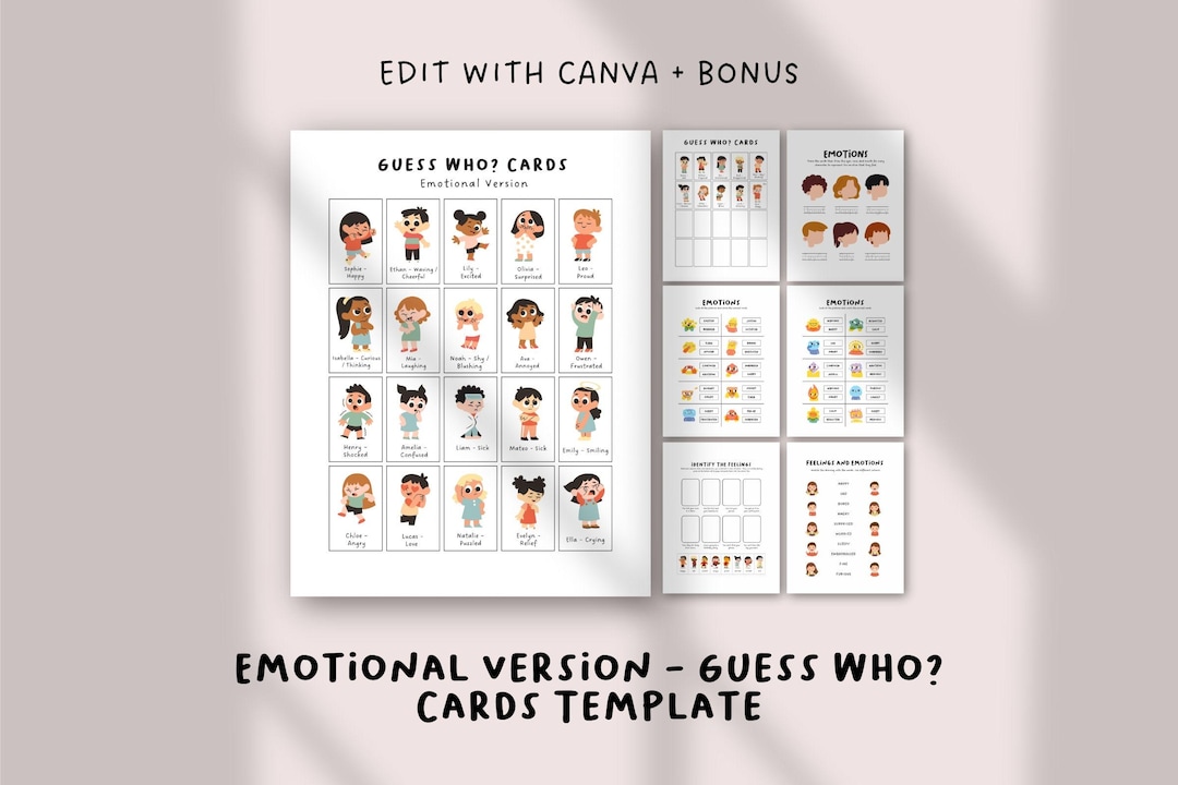 Emotional Guess Who Game Canva Template | Editable Feelings & Emotions ...