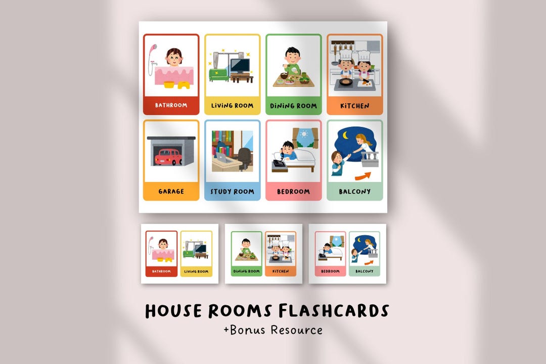 House Rooms Flashcards | Parts of the House Vocabulary Cards | ESL ...