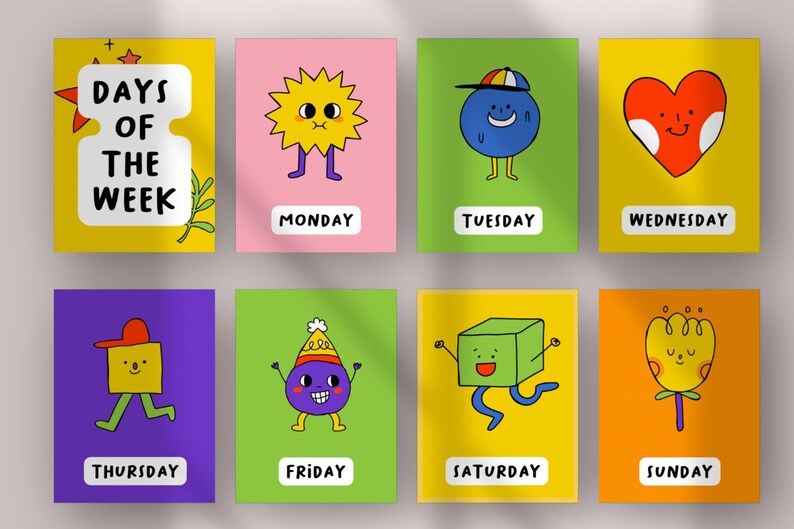 Days of the Week Flashcards | ESL Calendar Vocabulary | Preschool ...