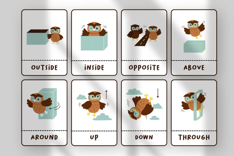 Prepositions of Place Flashcards | ESL Grammar Learning Cards | Kids ...