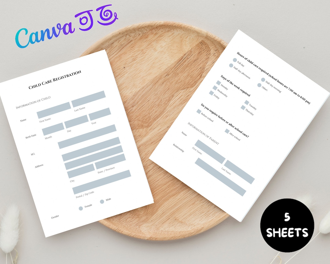 Editable Child Care Registration Form Template Printable - Etsy