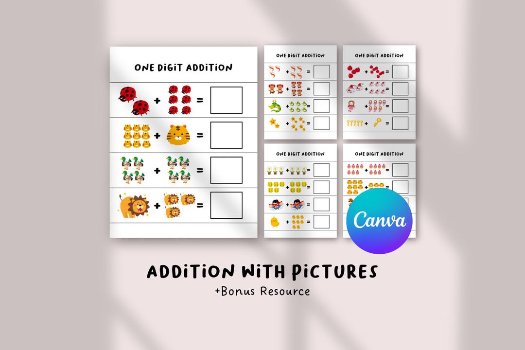 Addition With Pictures Worksheet | Kindergarten Math Printable | Visual ...