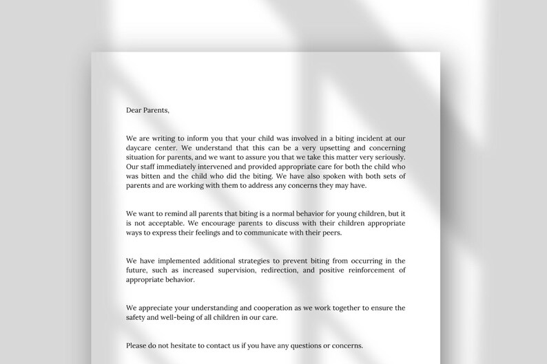 Daycare Biting Letter to Parents - Editable Template (canva) - Etsy