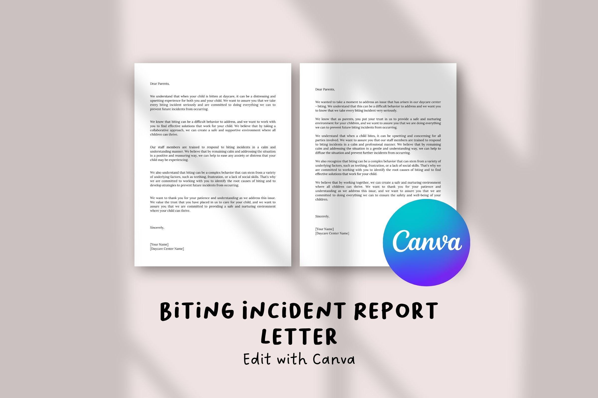 Daycare Biting Letter to Parents - Editable Template (canva) - Etsy